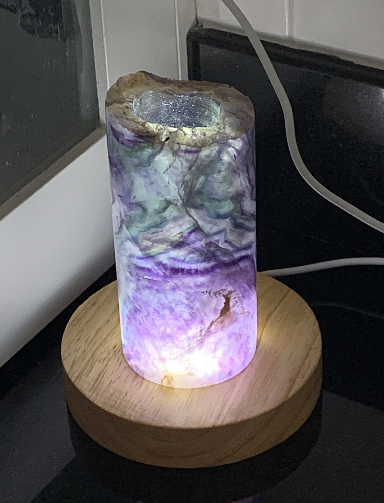 Rainbow Fluorite 4.25” Heavy Hollow Cylinder Night Light With LED ...