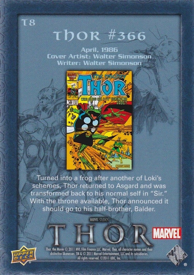 2011 MARVEL THOR COMIC COVERS SINGLE CHASE TRADING CARD #T8 THE MIGHTY ...