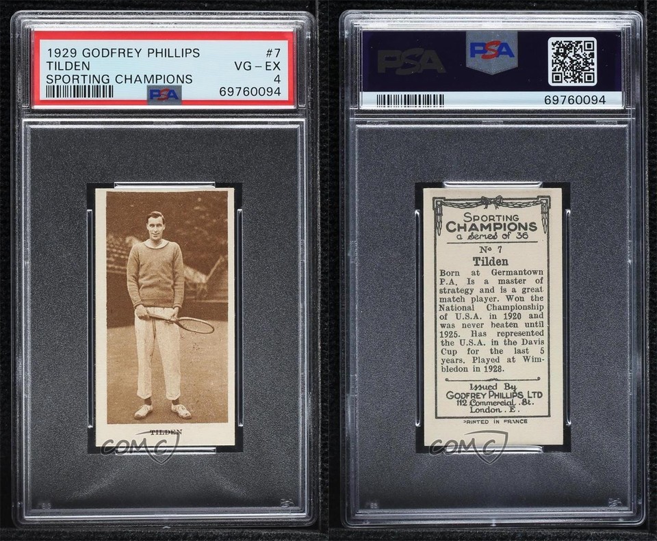 1929 Godfrey Phillips Sporting Champions Tobacco Bill Tilden #7 PSA 4 ...