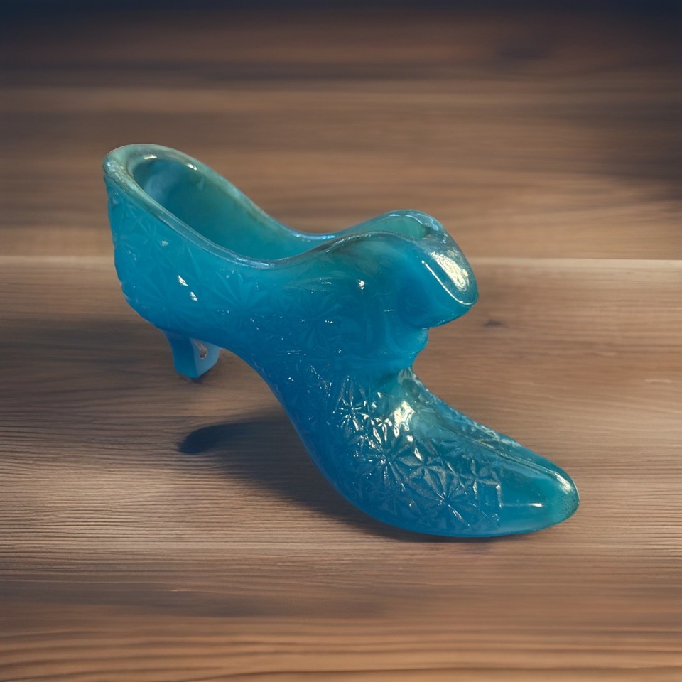 Vintage Fenton Deep Aqua Blue Glass Shoe Slipper in Daisy Button ...