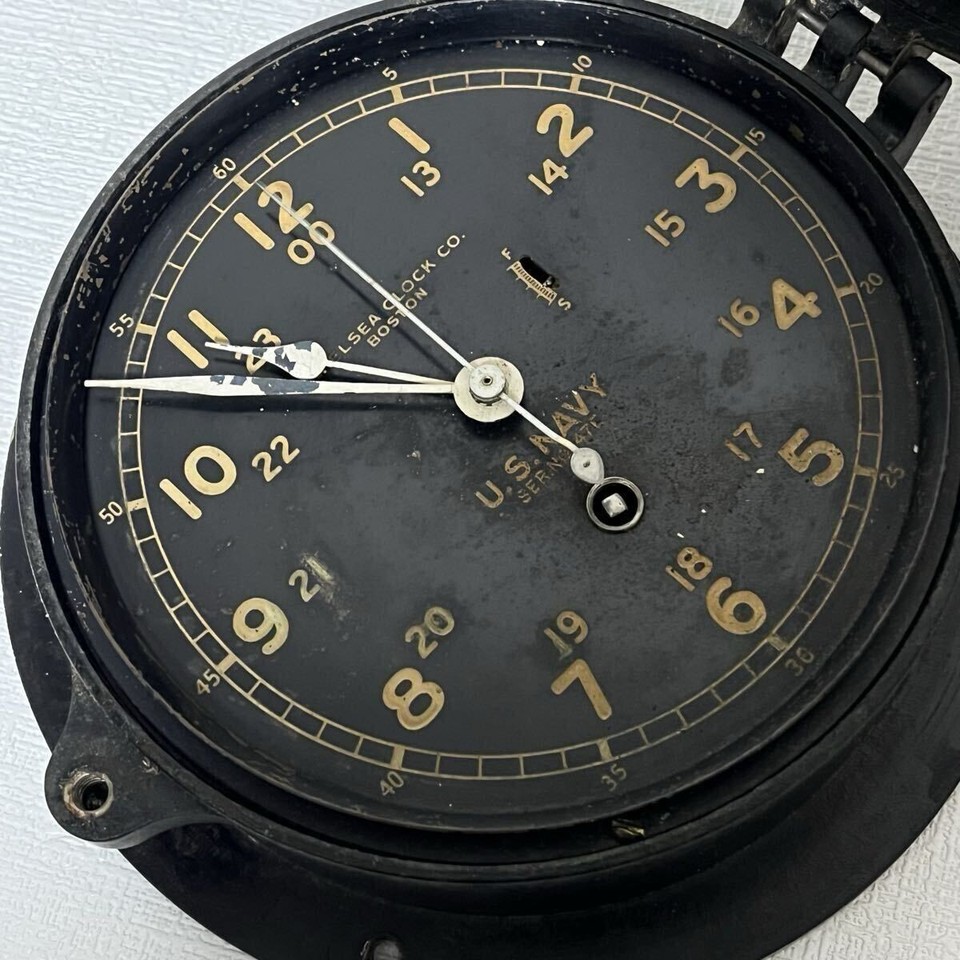 Antique Chelsea Clock Co. Boston U. S. Navy Hand-wound wall clock w/Key ...