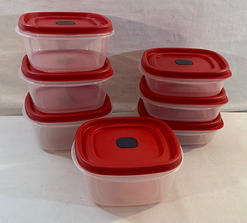 Rubbermaid Red Vented Lid Food Storage Container Set 5 Cup (4) & 3 Cup ...