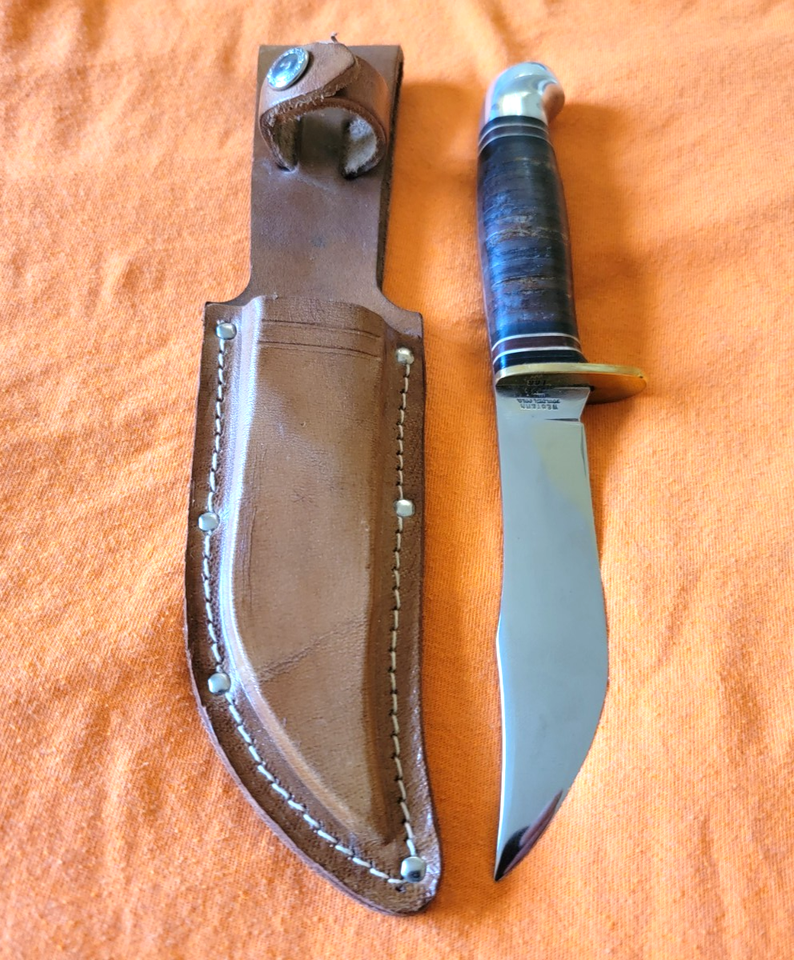 Western L66 Leather Handle 8 1/2" Fixed Blade Hunting Knife w/sheath | eBay