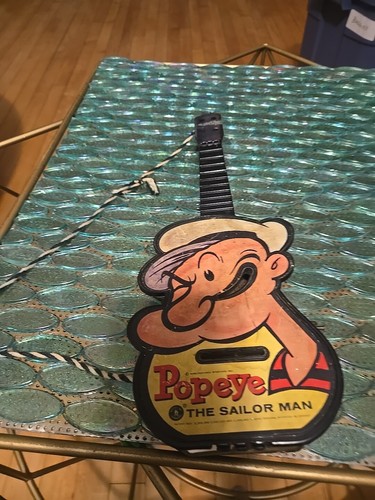 Vtg Popeye Guitar Wind-Up Music Box Guitar Mattel 1961 Plastic Parts Or ...