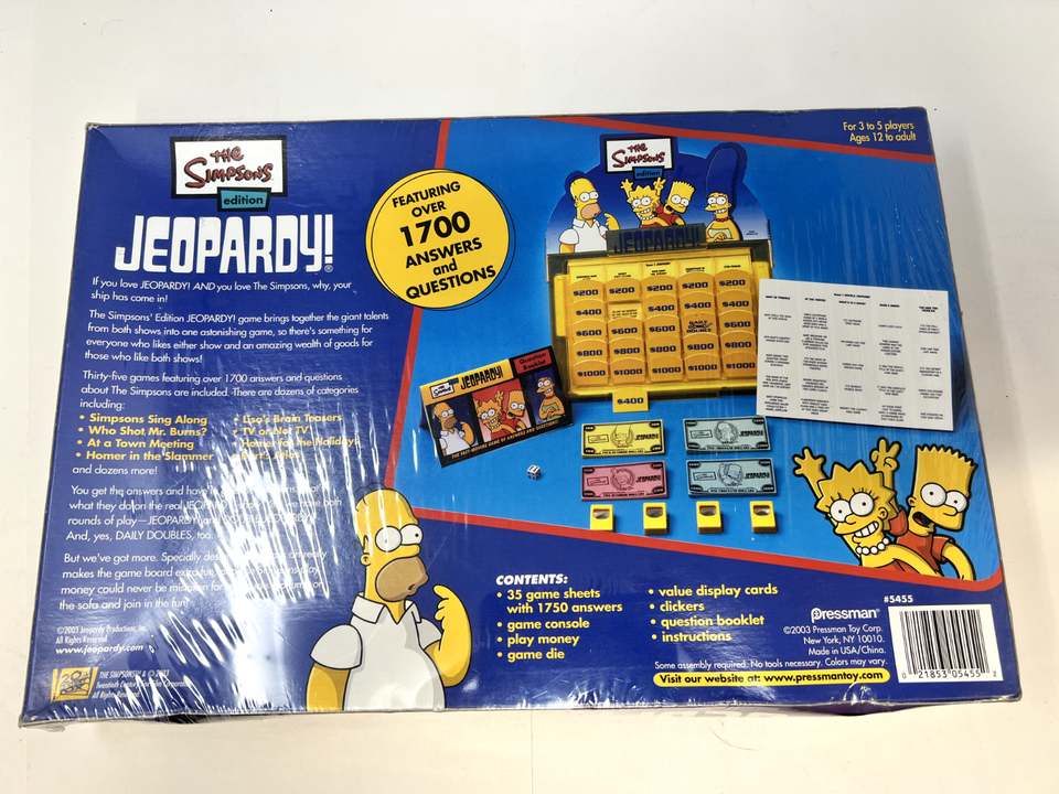 The Simpsons Jeopardy! Board Game Pressman 2003 Sealed and New ...