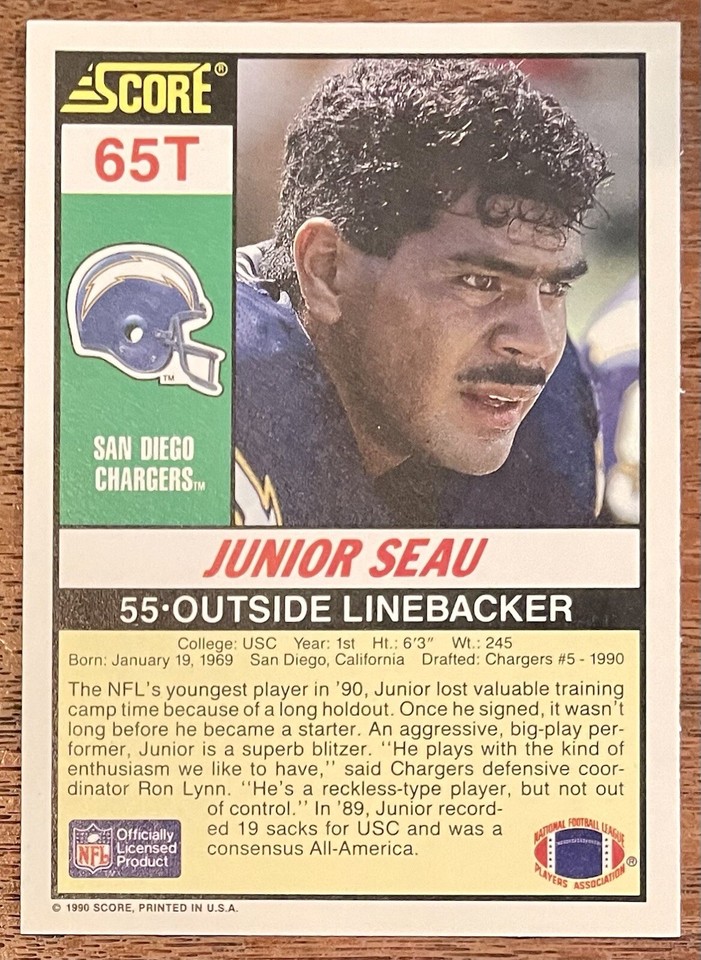 Junior Seau 1990 Score Supplemental Rookie & Traded Card San Diego ...
