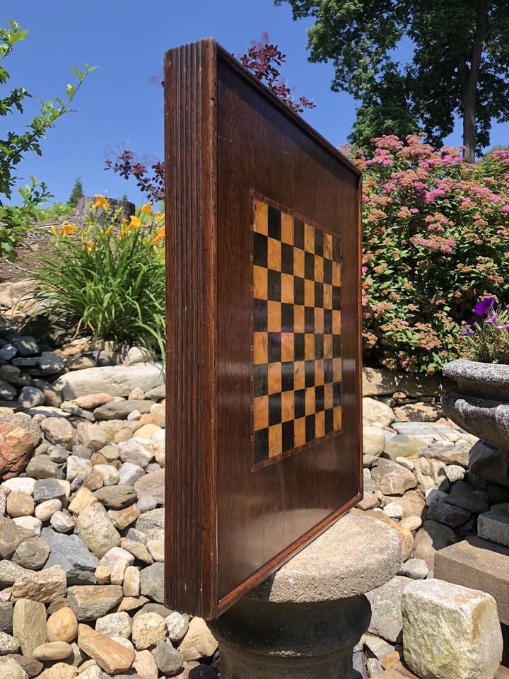 Antique Large Inlaid Marquetry Handmade Wood Checkerboard Chess Game ...