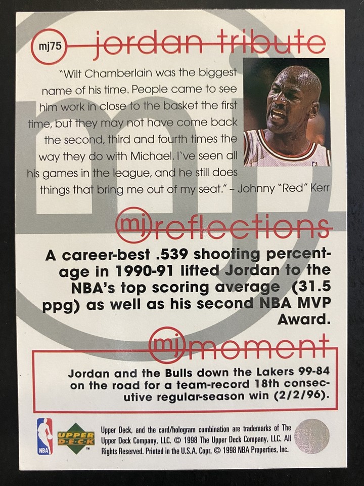 Michael Jordan 1997-98 Upper Deck MJ Tribute Reflections Chicago Bulls ...