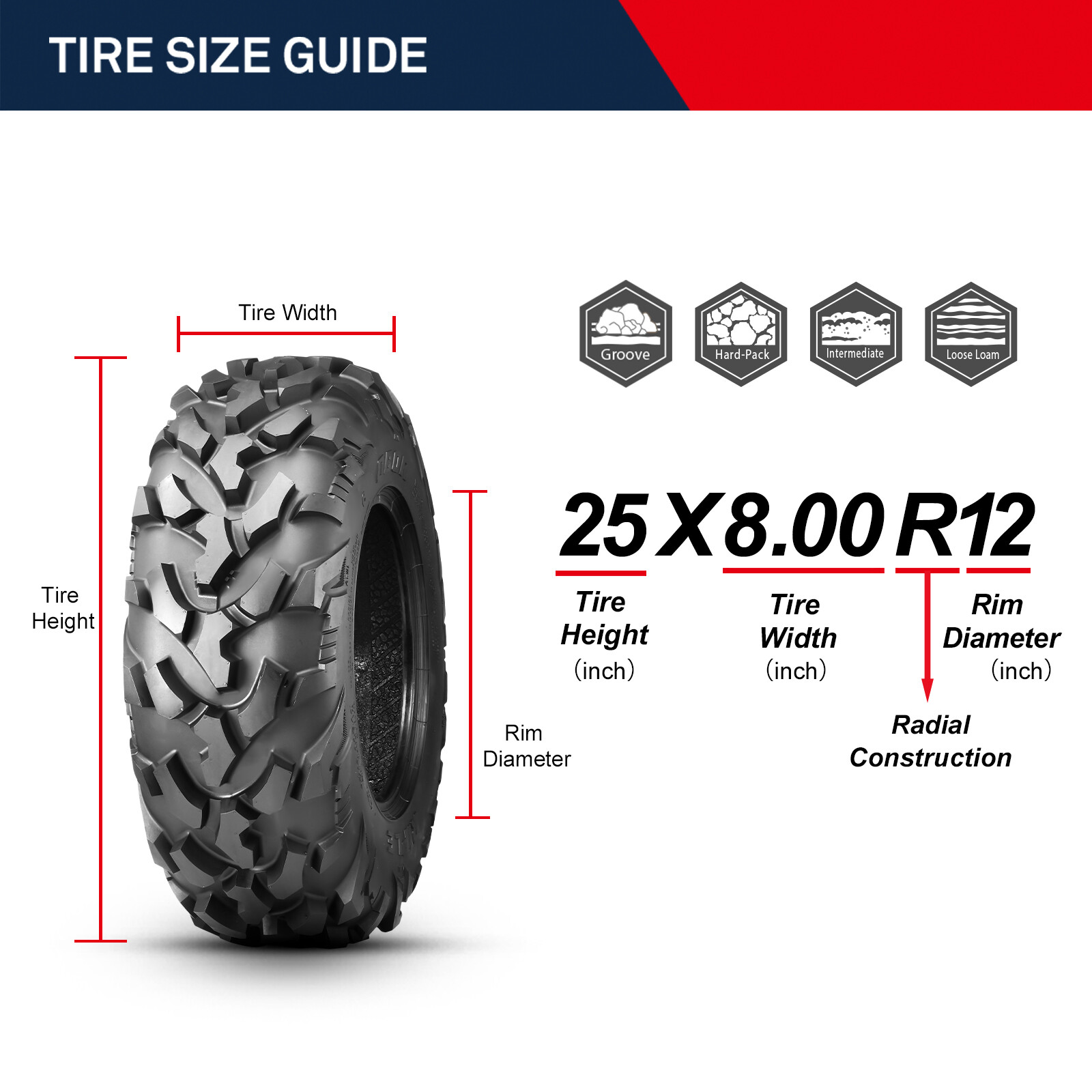 OBOR Riple 25X8X12 25X10X12 ATV UTV Tires Radial Mud 6PR Heavy Duty ...
