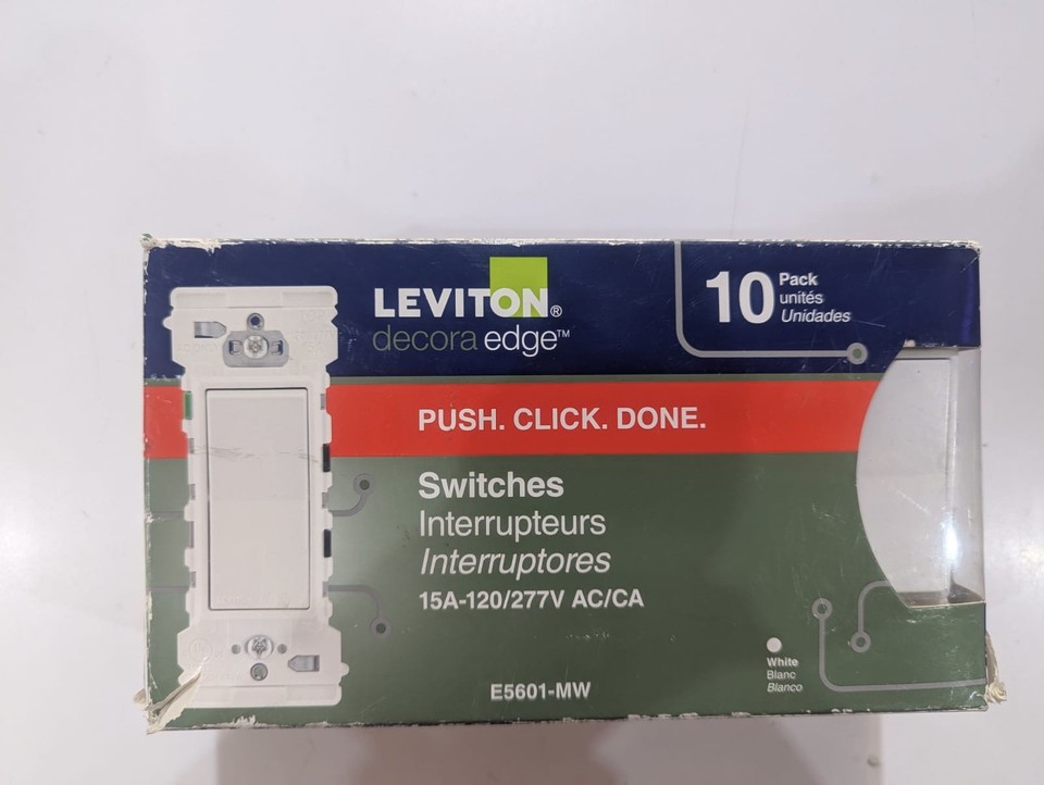 E5601-MW Decora Edge 15 Amp Single Pole Rocker Switch, 10-Pack, White ...