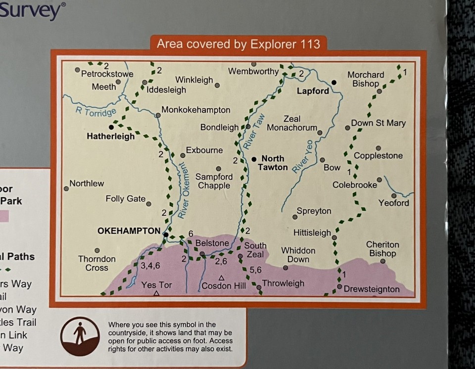 Pre-owned OS Explorer Map Sheet 113 Okehampton Hatherleigh North Tawton ...