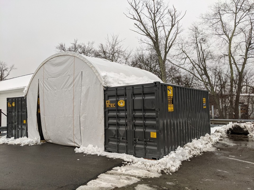 Gold Mountain 8.5 ft height 20x20/ 20x40 container shelter FRONT wall w ...