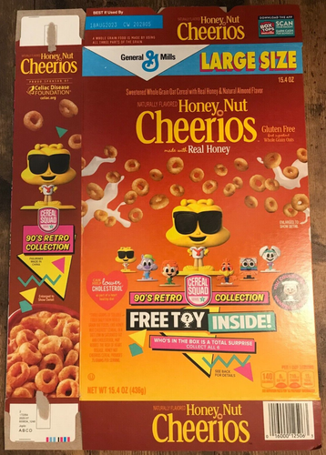 EMPTY Honey Nut Cheerios 90s Retro Cereal Squad 3 Toy Cereal Box LS GM ...