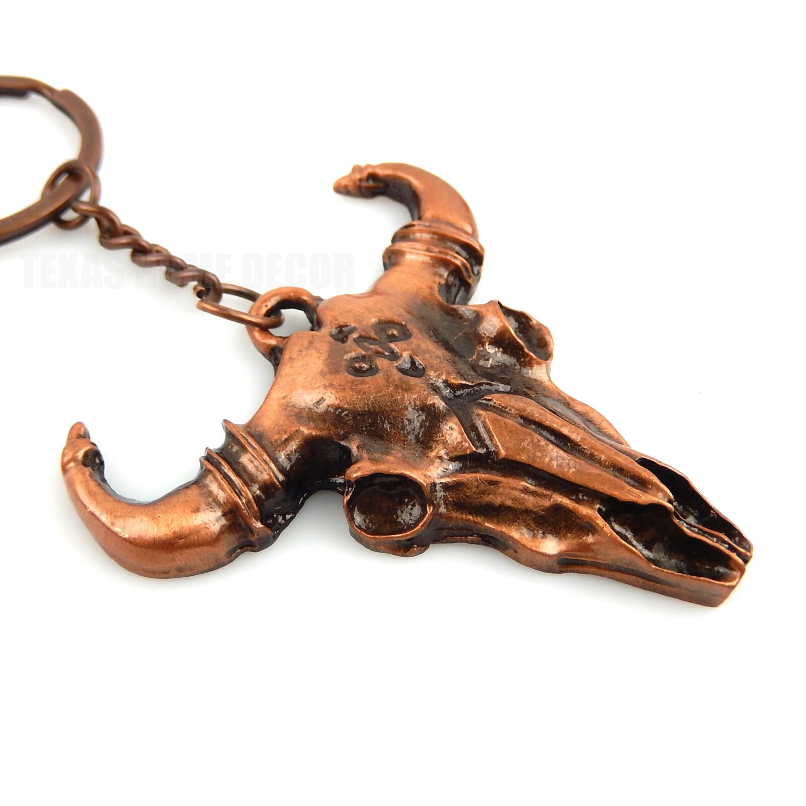 Metal Steer Cow Skull Keychain Fob With Ring Antique Copper Western ...