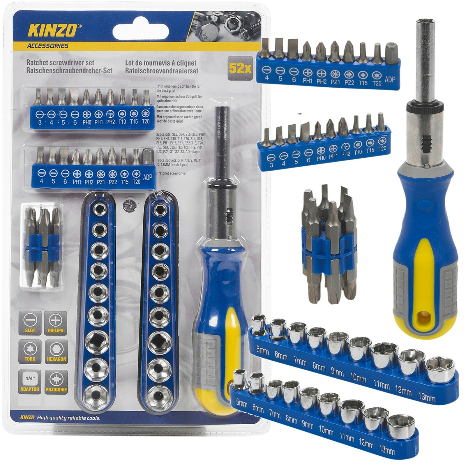 52pc Kinzo Ratchet Screwdriver Multi Bit Tool Kit Set Handle DIY Home ...