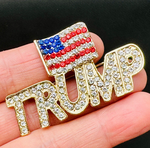 USA Flag Brooches Trump Brooches Rhinestone American Flag Brooch Pins ...