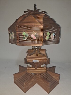 Vintage 18” Popsicle Stick Lamp And Shade Tramp Art Folk Art | eBay
