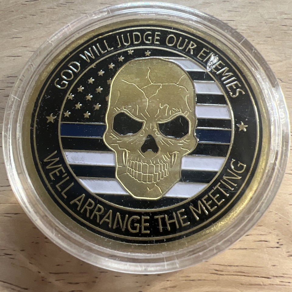 Police Shield Skull Challenge Coin God Will Judge Our Enemies New. Gold ...