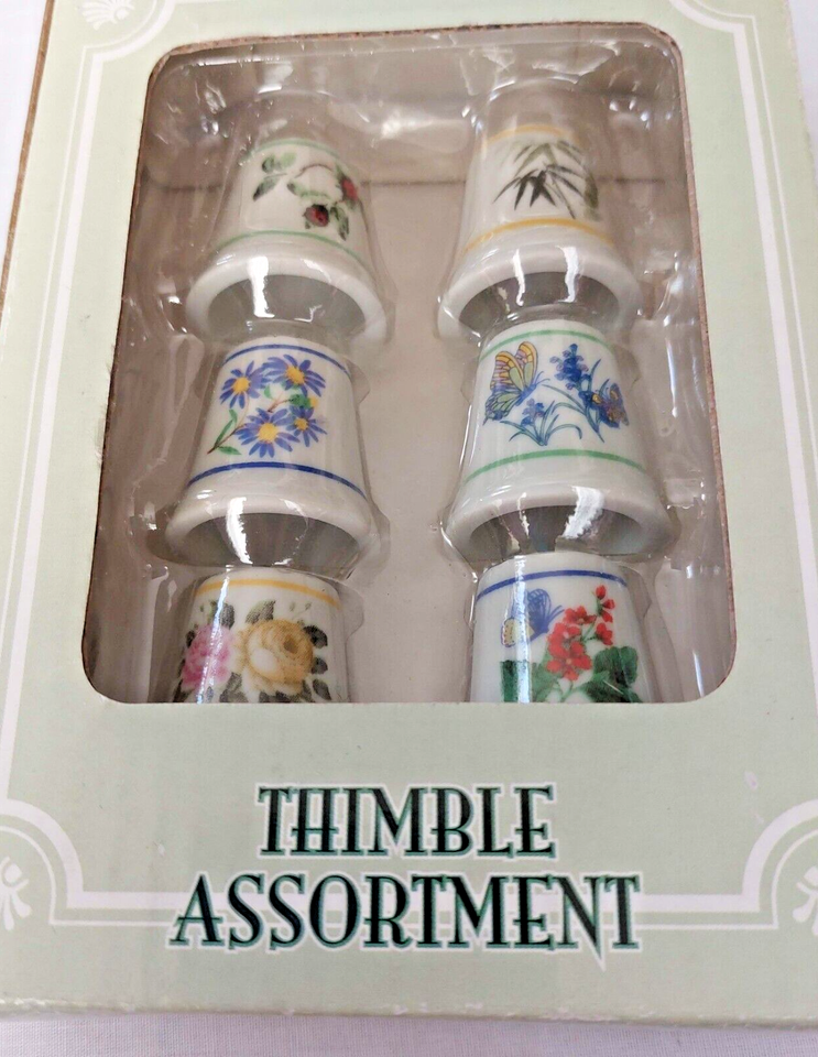 Thimble Assortment Set of 6 Porcelain Thimbles Floral, Butterflies ...
