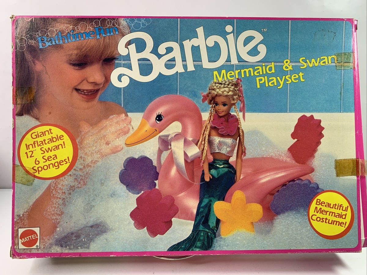 Vintage 1990 Barbie Mermaid Swan Playset Bath Tub Bathtime Fun 7555 New ...