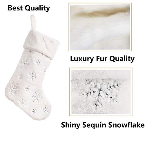 3 Pack 22 Inch Faux Fur Sequin Snowflake Christmas Stockings Snowy ...