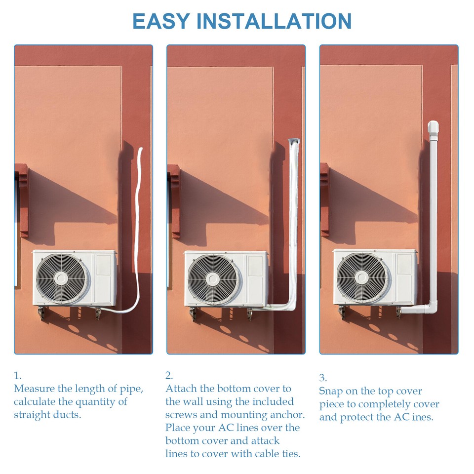3" W 9.5/17.1Ft Line Set Cover for Mini Split Central Air Conditioner ...