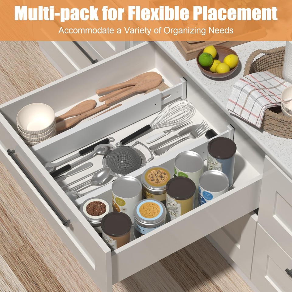 Bamboo Drawer Dividers,17-22" Adjustable Kitchen Drawer Organizer for ...