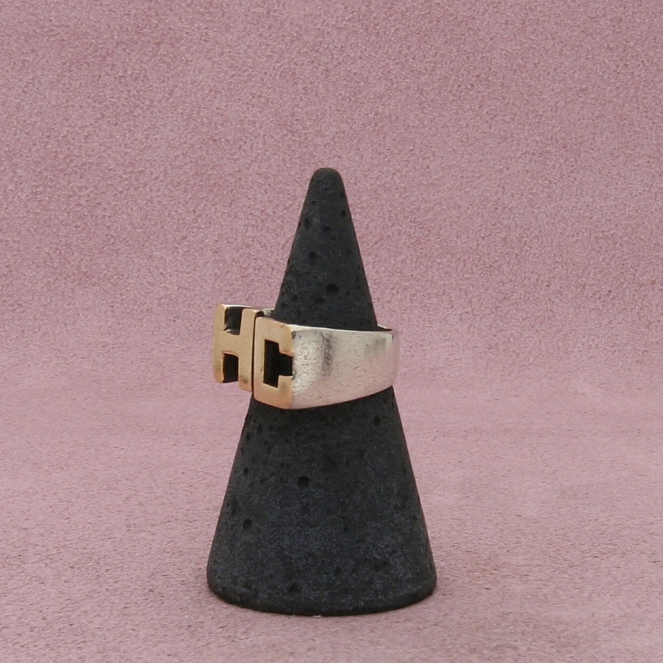 sterling silver & 10k gold letters hc initials monogram signet ring ...