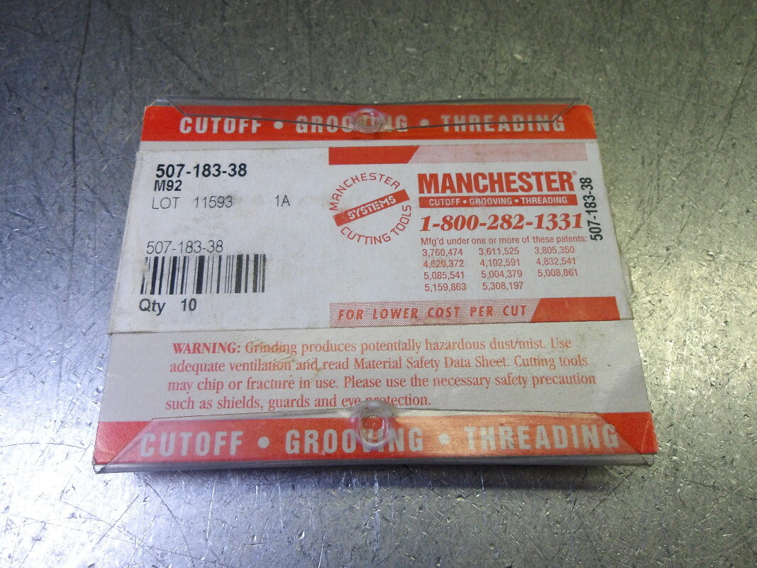 Manchester Carbide Grooving/Threading Inserts QTY10 507-183-38 M92 ...