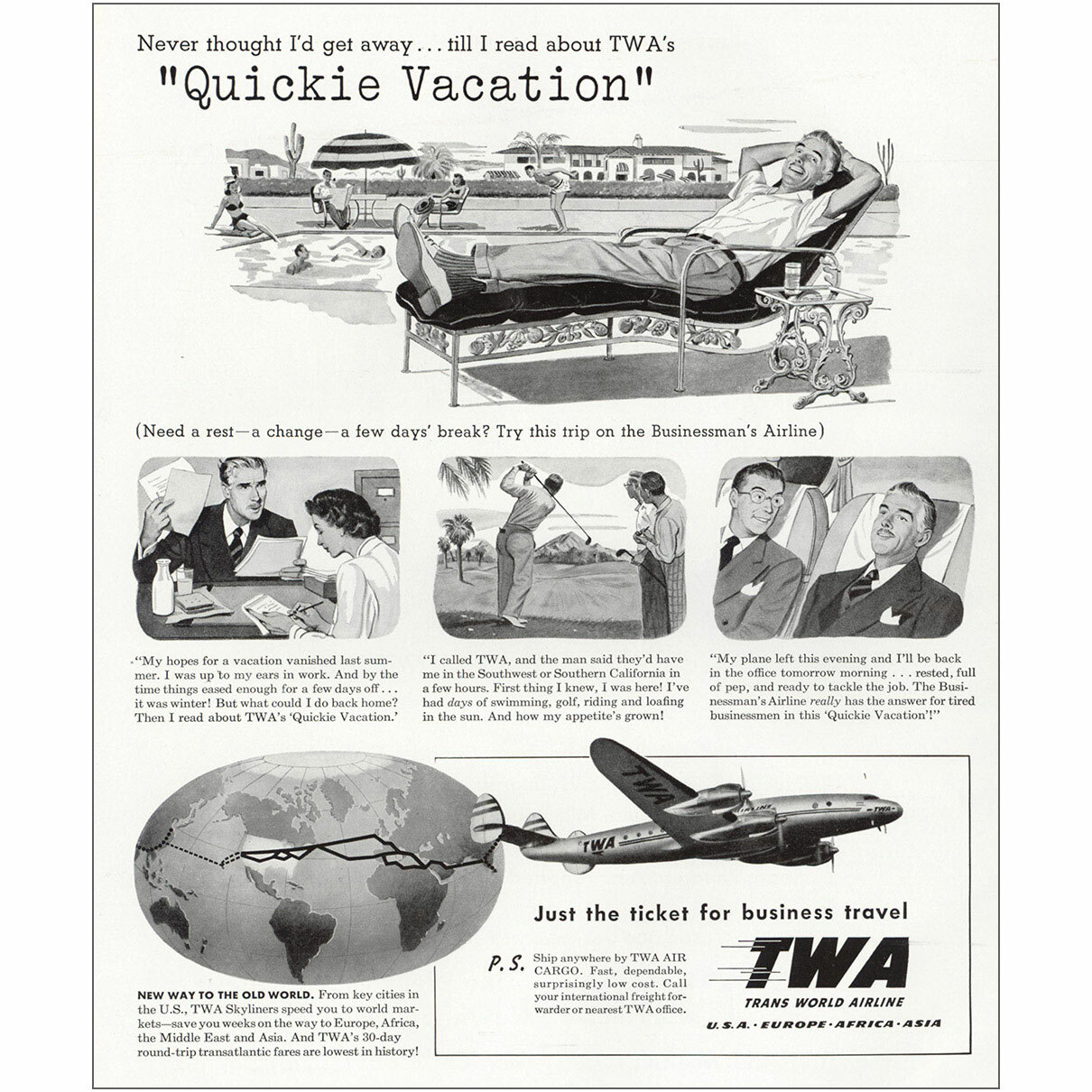 1948 TWA: Quickie Vacation Vintage Print Ad | eBay
