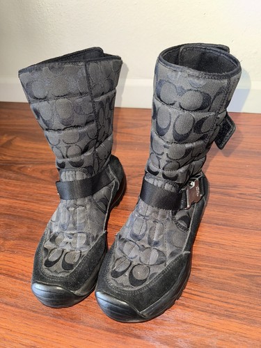 Coach Sharon Signature Buckle Snow Boots Black Vibram Sole | eBay