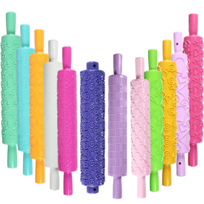 Embossed Rolling Pins 12 Designs Fondant Icing Cake Decorating Pastries ...
