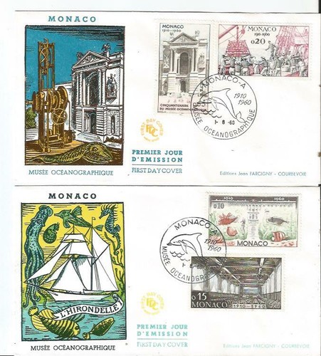 Lot de 2 -Enveloppe premier Jour Monaco FDC Musée Océanographique 1960 ...