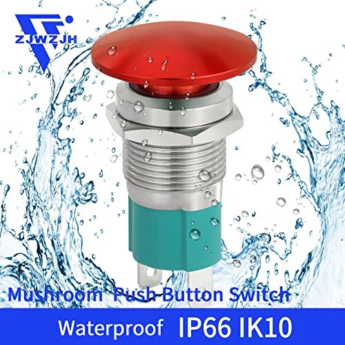 10 Amp 16mm 5/8" Latching Mushroom Head Red Push Button Switch ...