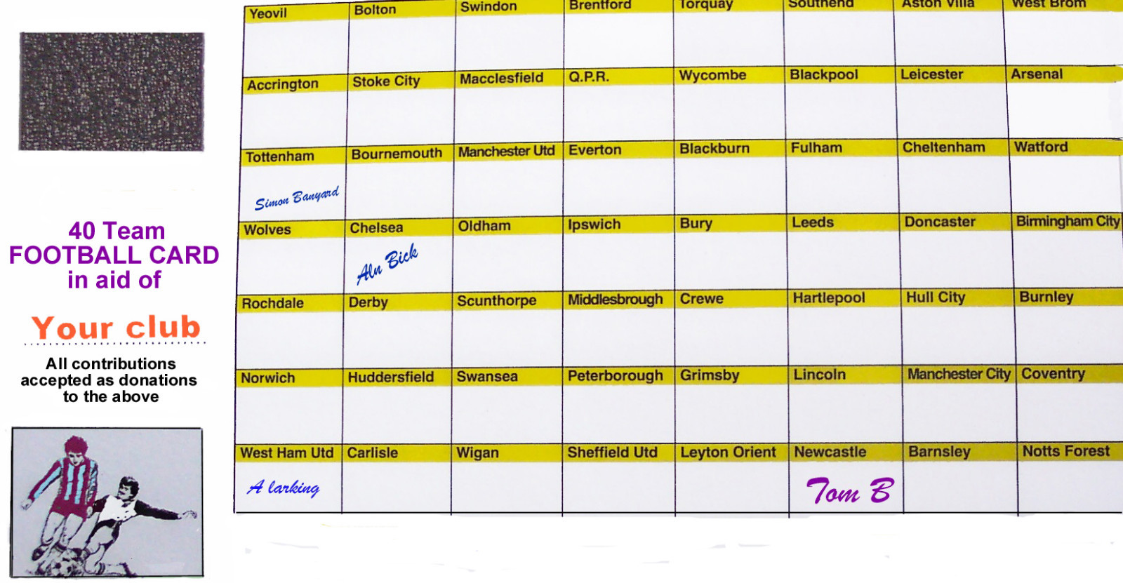 Football Scratch CARDS 80 team Fund raising charity Panel (or other ...