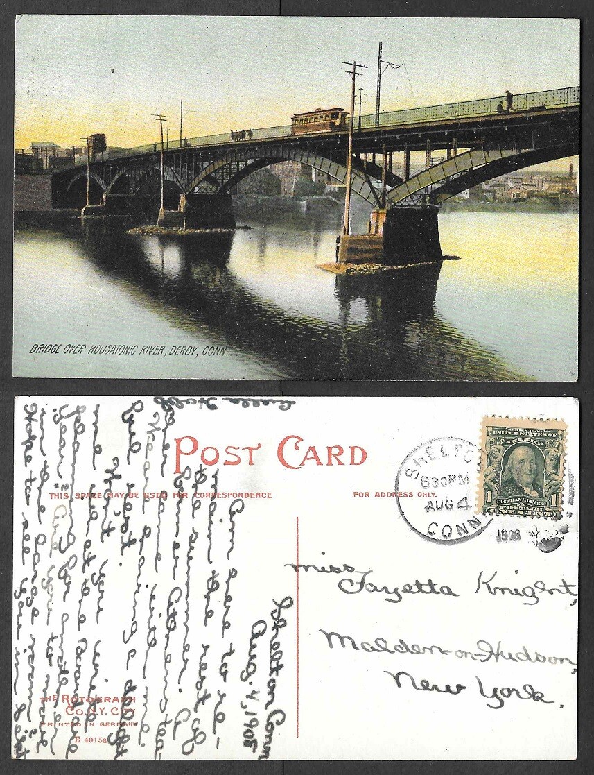 1908 Connecticut Postcard - Derby - Trolley Crossing Bridge - Rotograph ...