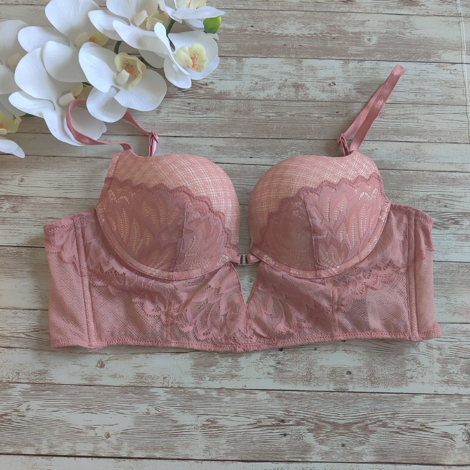 Adore me pink longline corset pushup underwire lingerie bra size 32D ...