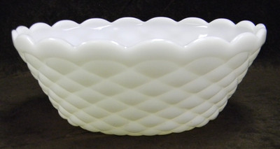 Large Anchor Hocking? Diamond Pattern Milk Glass Serving Bowl Scalloped ...