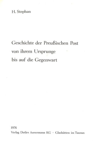 Heinrich Stephan: Geschichte der Preußischen Post (Reprint) | eBay.de
