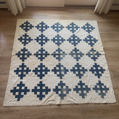 Hand Stitched Antique Blue and White Double T Block Quilt Vintage | eBay
