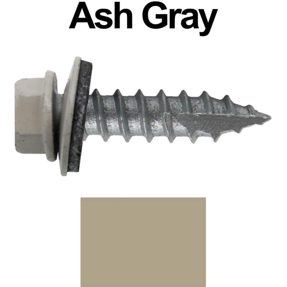 #14 Metal ROOFING SCREWS: (250) Screws x 1" ASH GRAY Hex Head Sheet ...