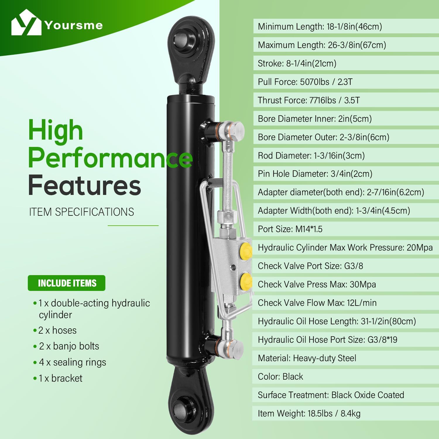 Cat 1 Hydraulic Top Link with Locking Block 18 1/8” - 26 3/8” with 2 x ...