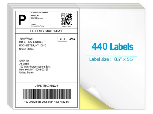 440 Shipping Labels Half Sheet Print STRONG ADHESIVE 5-1/2" x 8-1/2 ...