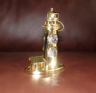 LIGHTHOUSE ~24K GOLD PLATED FIGURINE ADORNED USING SWAROVSKI CRYSTAL ...
