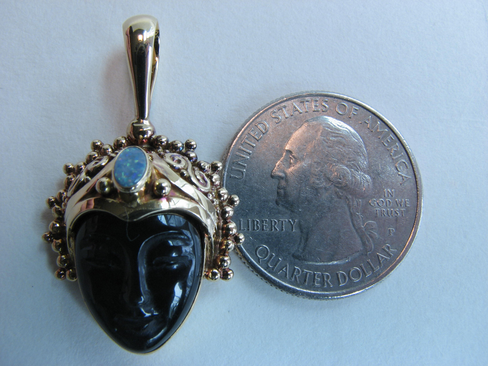 Sajen 18k Gold 1 .5" Carved Obsidian Goddess & Opal Pendant-Lowest ...
