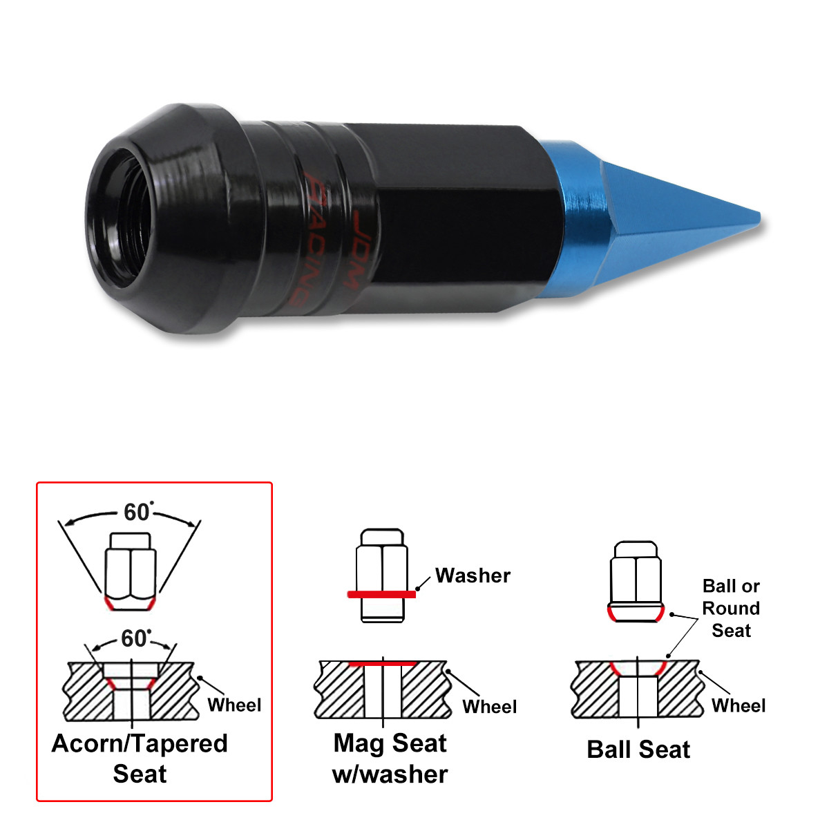 M12X1.5 Blue JDM Cone Wheel Lug Nuts+Spline Locks+Spiked Cap+Key ...