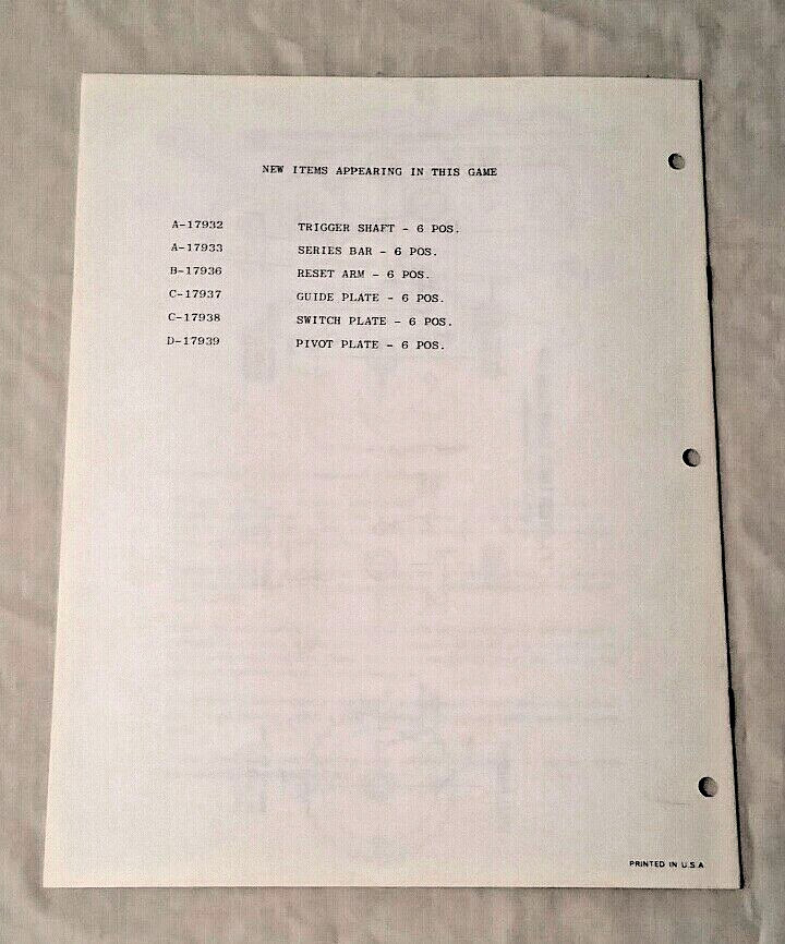 Gottlieb Gemini Pinball Machine Original Manual NOS! Free Shipping! New ...