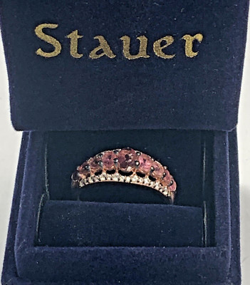 Vintage Stauer Sterling 925 Pink & Clear Stone Half Eternity Ring SZ 9. ...