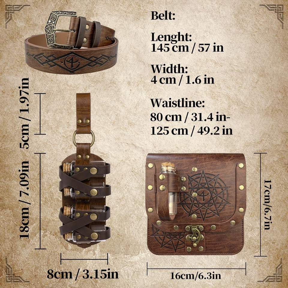 Medieval Fantasy Belt Set with Potion Bottles & Alchemy Bag Renaissance ...