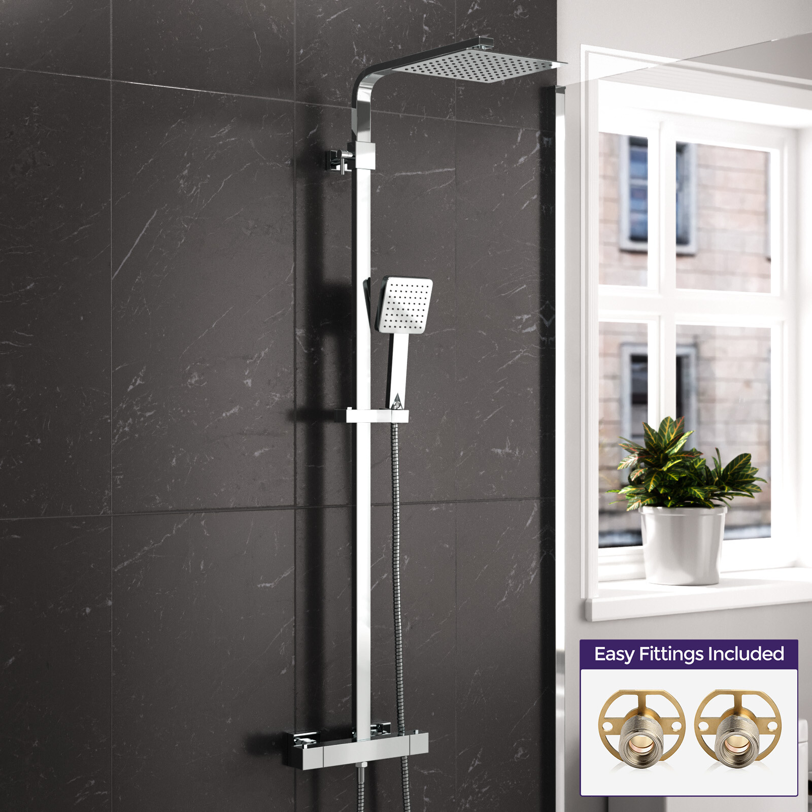 Rosa Round/Square Dual Control Thermostatic Shower Mixer & Easy Fitting ...